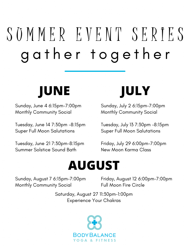 Summer 2022 Events Flyer | Body Balance Studio VA